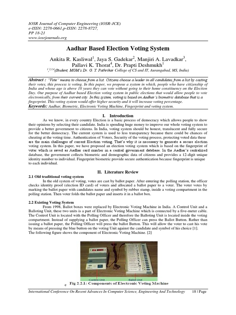 Aadhar Based Election Voting System | PDF | Biometrics | Fingerprint
