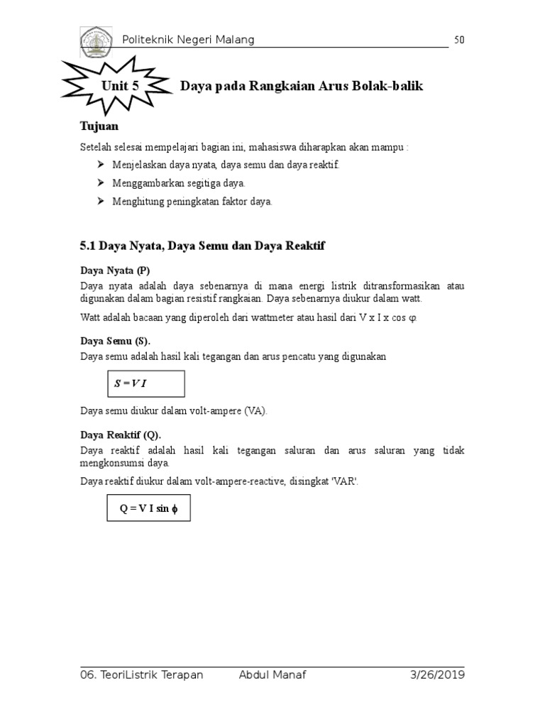 Unit 5 - Daya AC | PDF