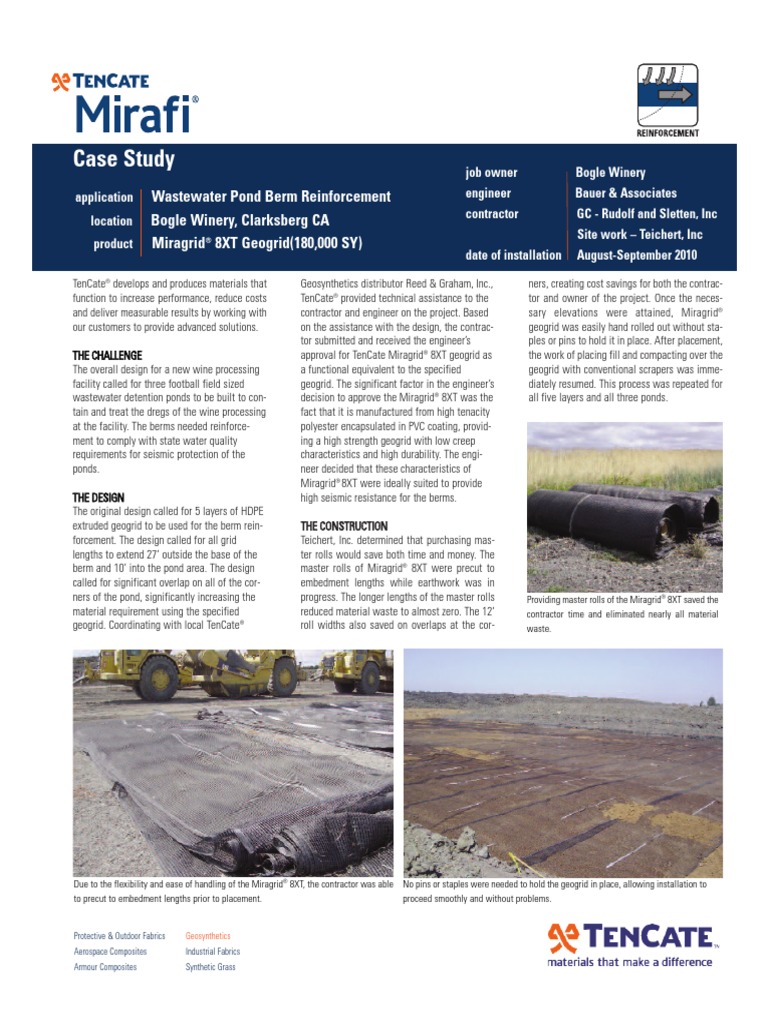 Case Study: Wastewater Pond Berm Reinforcement Bogle Winery, Clarksberg ...