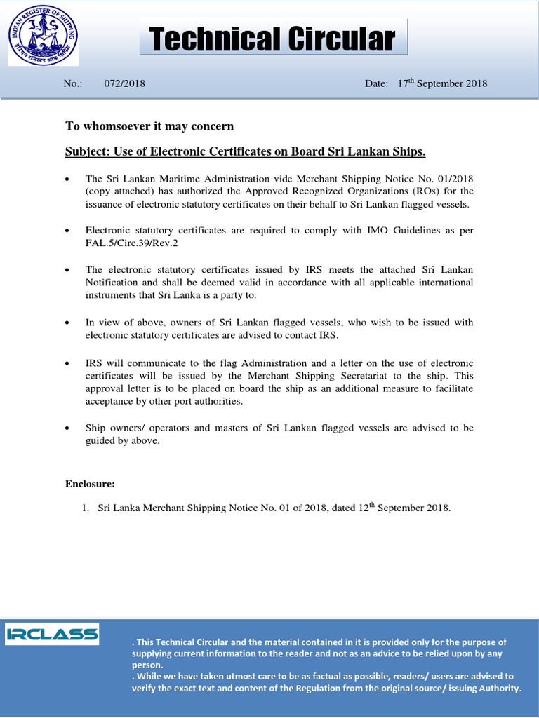 Technical Circular: To Whomsoever It May Concern Subject: Use of ...