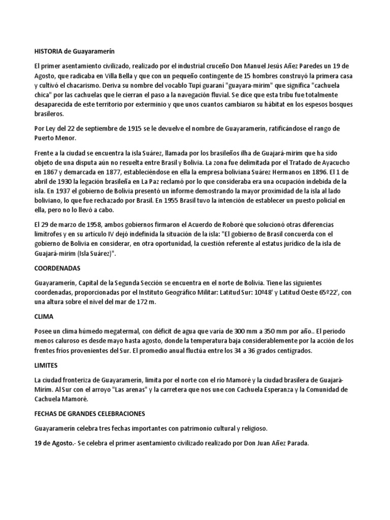 HISTORIA de Guayaramerín | PDF