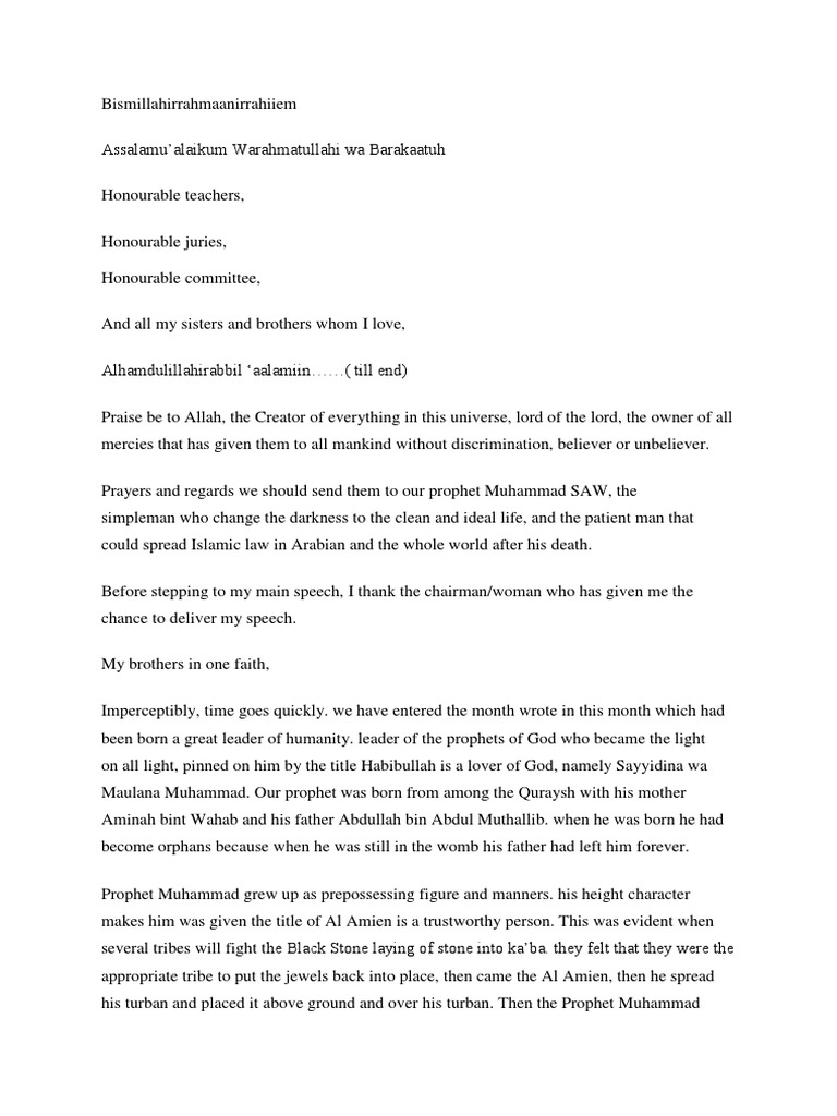 Speech - Prophet Muhammad Is A True Role Model | PDF | Ummah | Muhammad