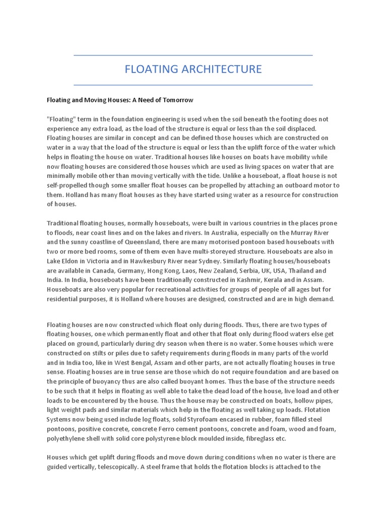 Floating Architecture: Floating and Moving Houses: A Need of Tomorrow ...