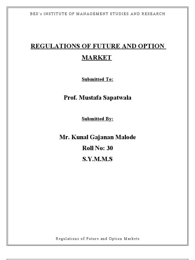 Future and Option Market | PDF | Option (Finance) | Futures Contract