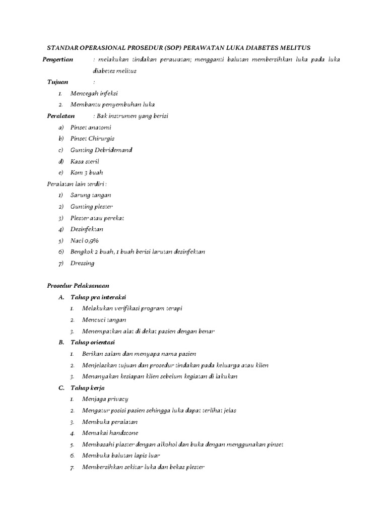 Sop Perawatan Luka DM Osce PDF | PDF