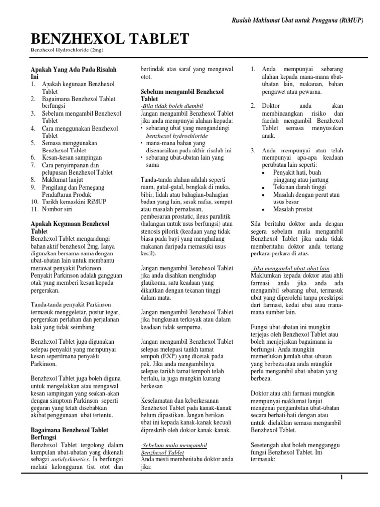 Benzhexol Tablet Benzhexol Hydrochloride Pharmaniaga Manufacturing ...