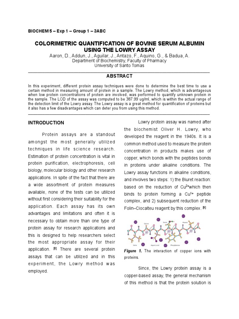 Lowry Assay | PDF | Biochemistry | Chemistry