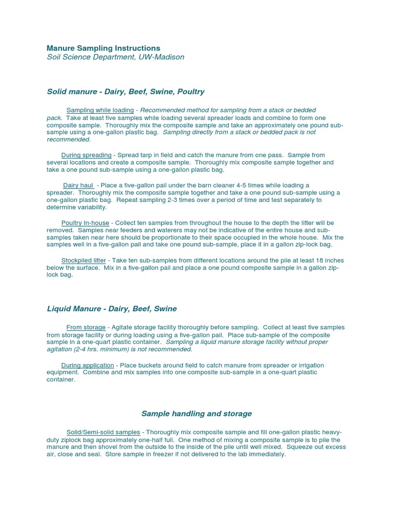 Manure Sampling Instructions | PDF | Manure | Agriculture