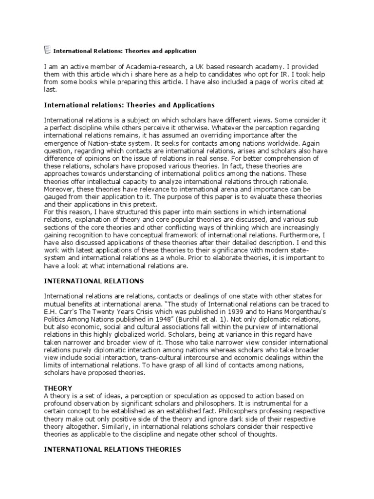 International Relations Theories Explained | PDF | International ...