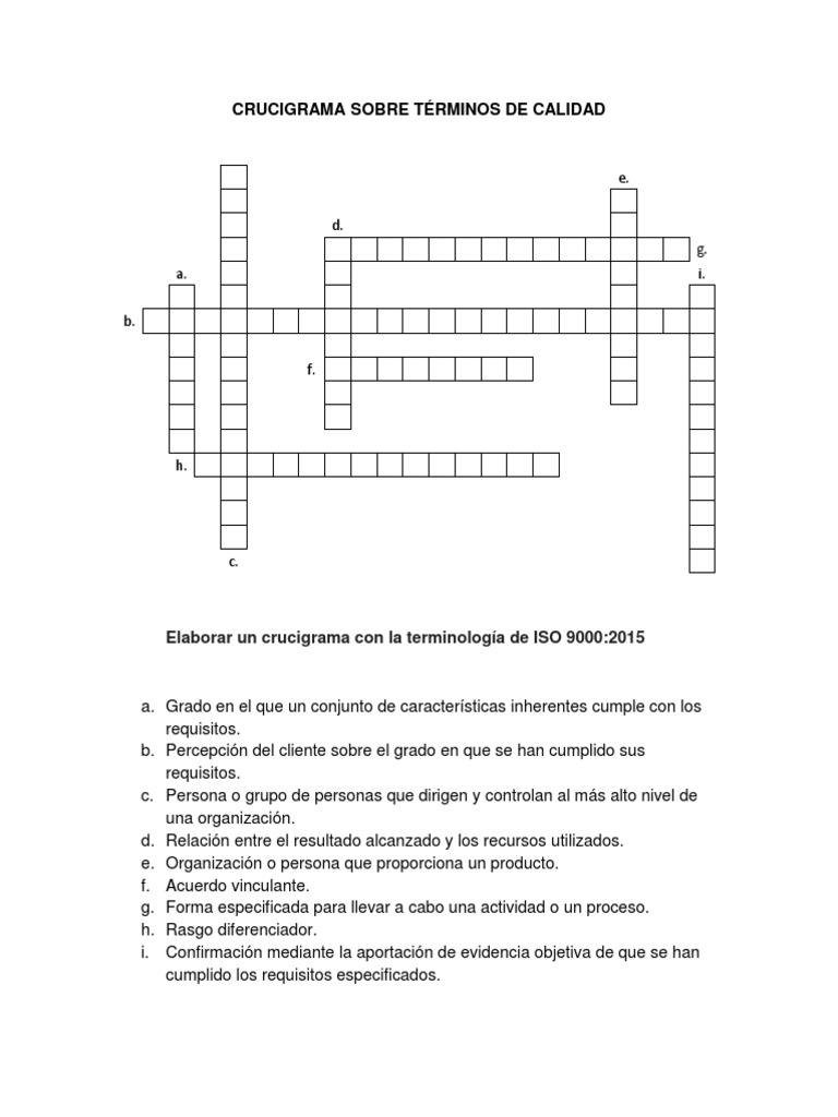 Crucigrama Sobre Términos de Calidad | PDF