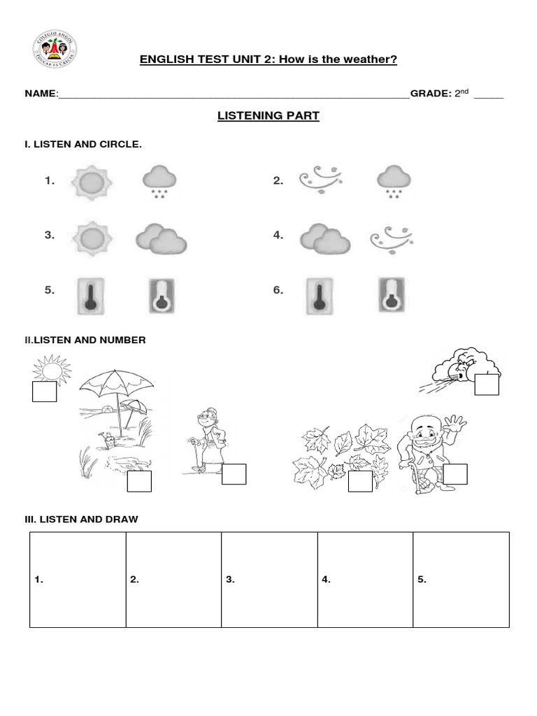 ENGLISH TEST UNIT 2: How Is The Weather?: NAME: - GRADE: 2 | PDF