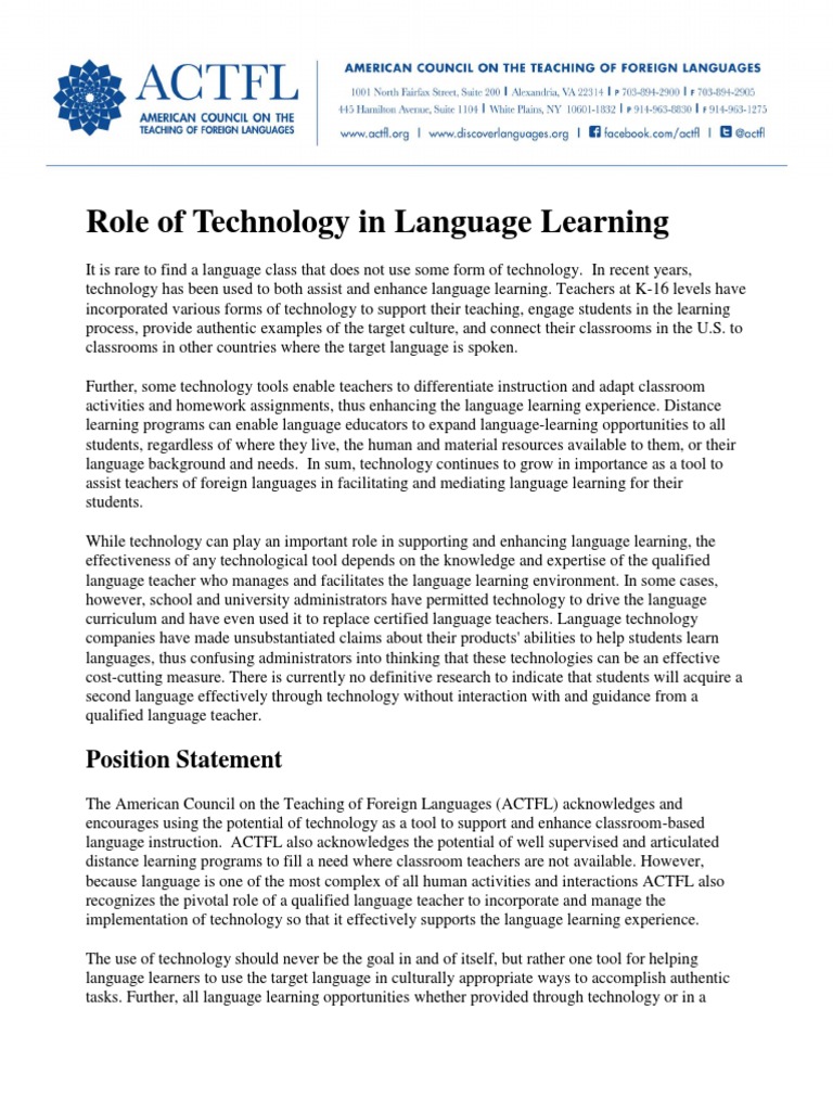 Technology in Language Education | PDF | Teachers | Language Acquisition