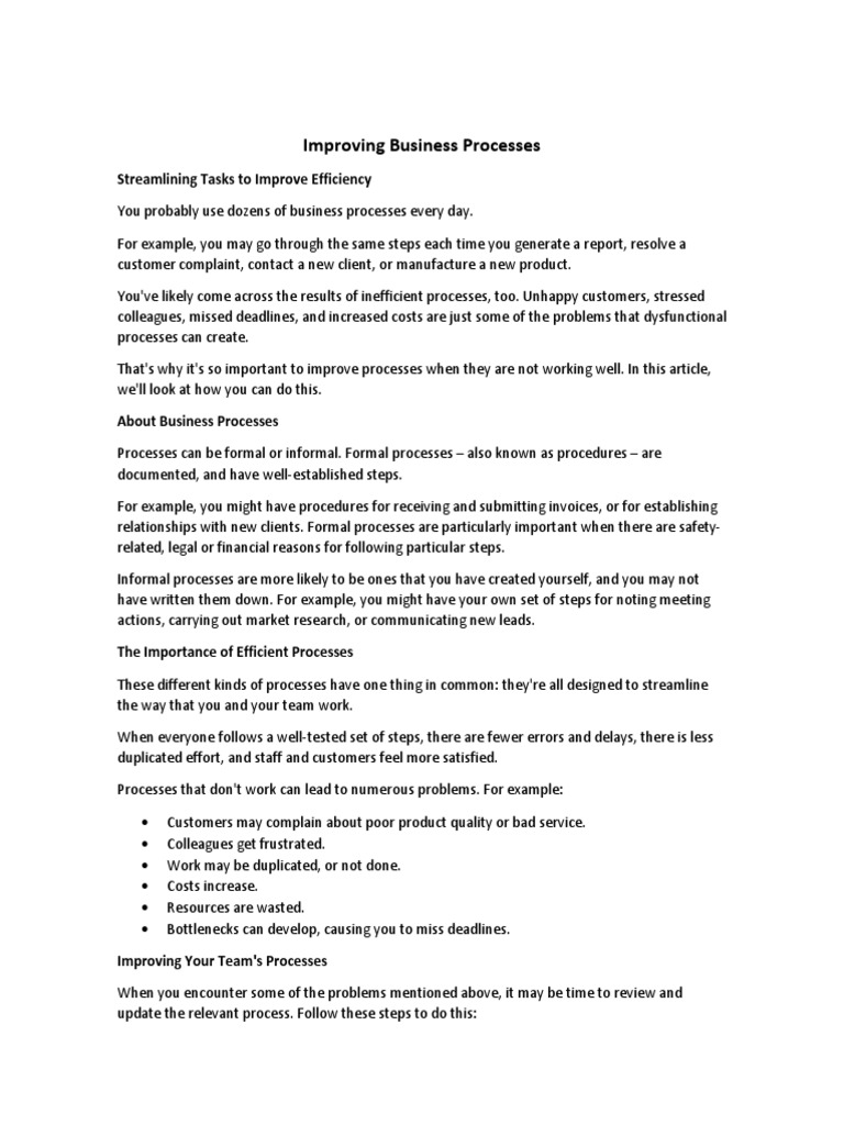 Improving Business Processes | PDF | Business Process | Business