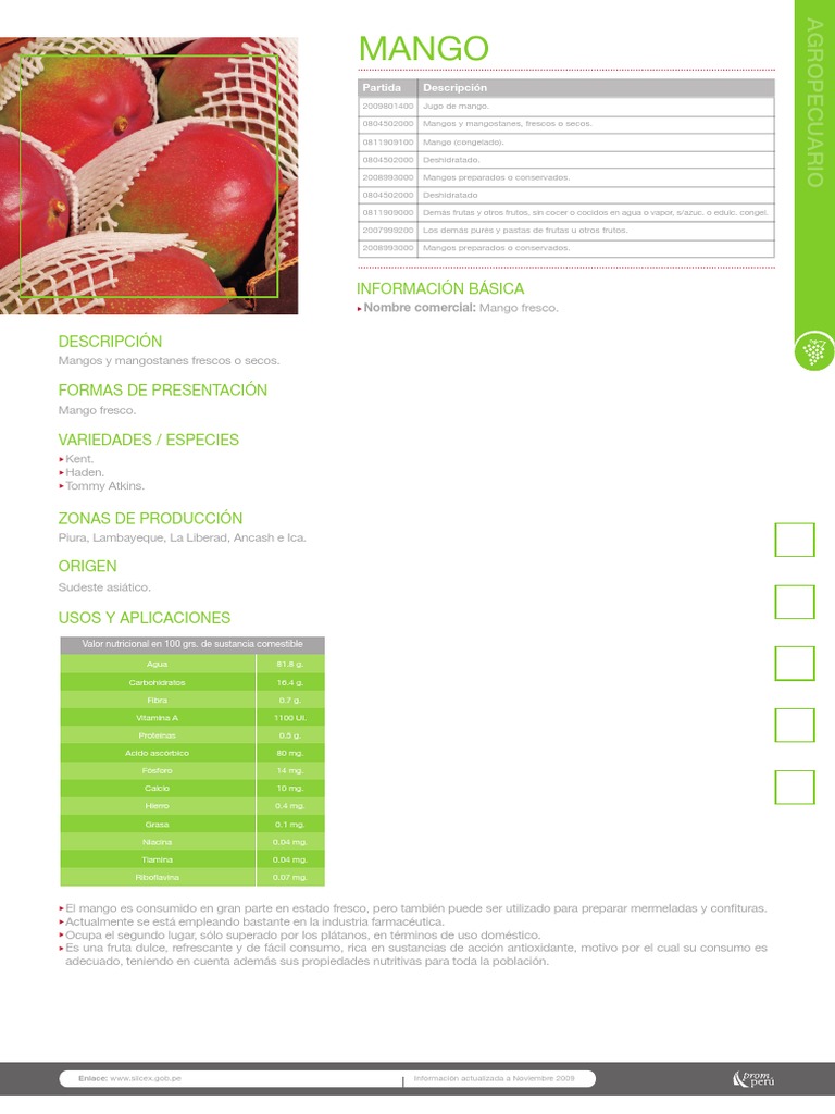 Partidas Arancelarias para Productos de Mango | PDF | Mango | Nutrición