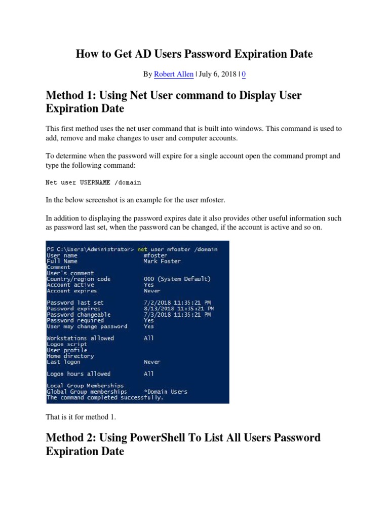 How To Get AD Users Password Expiration Date | PDF | Password | User (Computing)