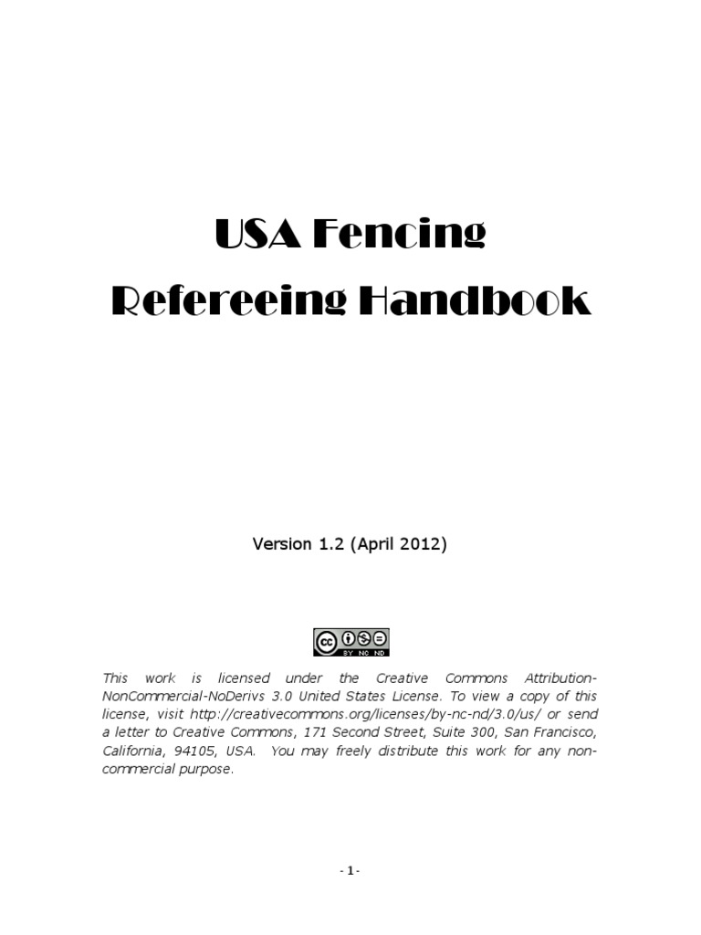 USA Fencing Refereeing Handbook: Version 1.2 (April 2012) | PDF ...
