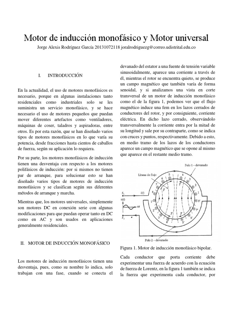 Motor de Inducción Monofásico Motor Universal | PDF | Inductor | Corriente eléctrica