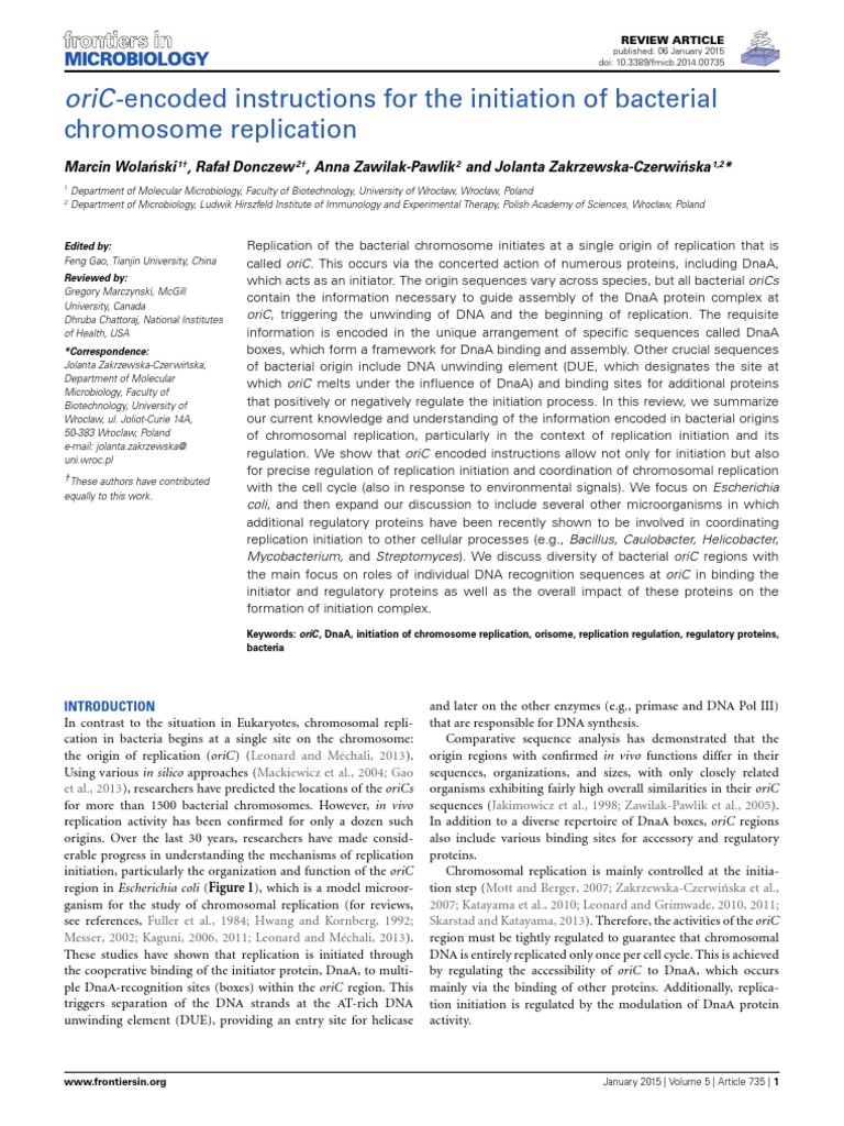 Chromosome Replication: Oric-Encoded Instructions For The Initiation of ...