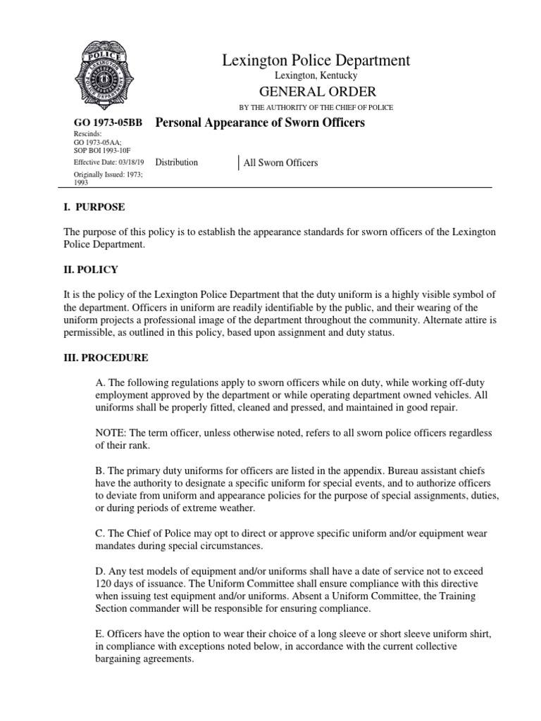 Personal Appearance of Sworn Officers | PDF | Police Officer | Clothing