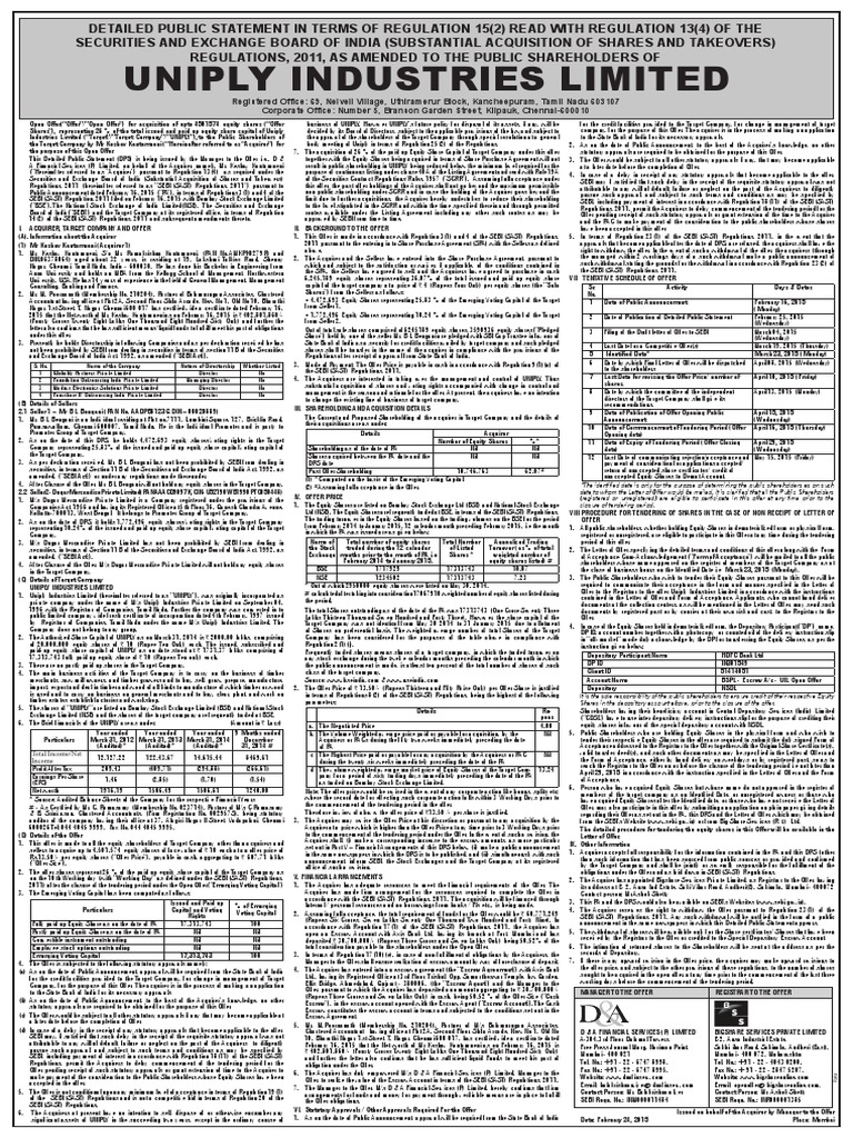 Uniply DPS P | PDF | Takeover | Stocks