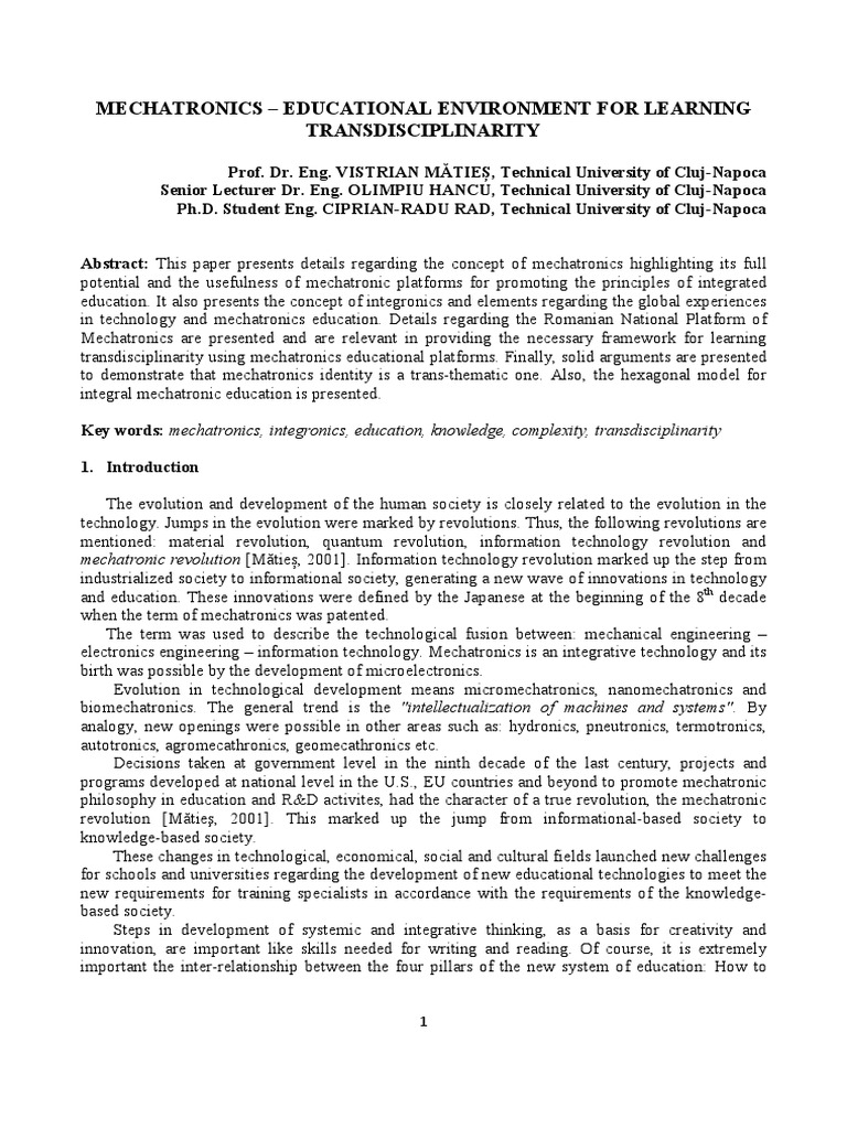Vistrian MATIES, Olimpiu HANCU, Ciprian Radu RAD | PDF | Mechatronics ...