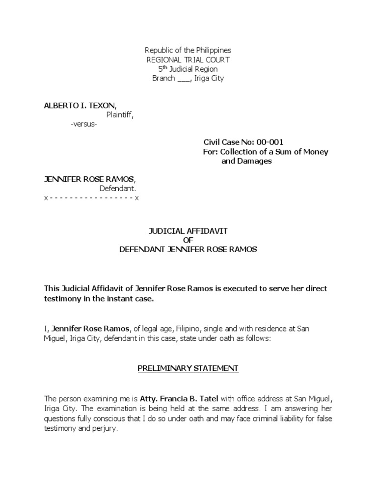 JA Collection of Sum of Money | PDF | Affidavit | Lawsuit