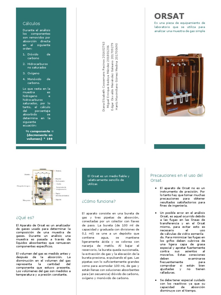 Orsat | PDF | Absorción (Química) | Gases