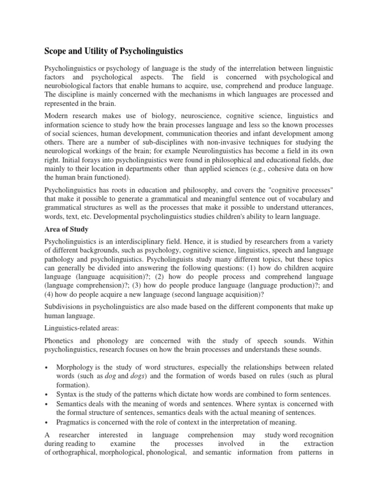 Scope and Utility of Psycholinguistics | PDF | Psycholinguistics ...