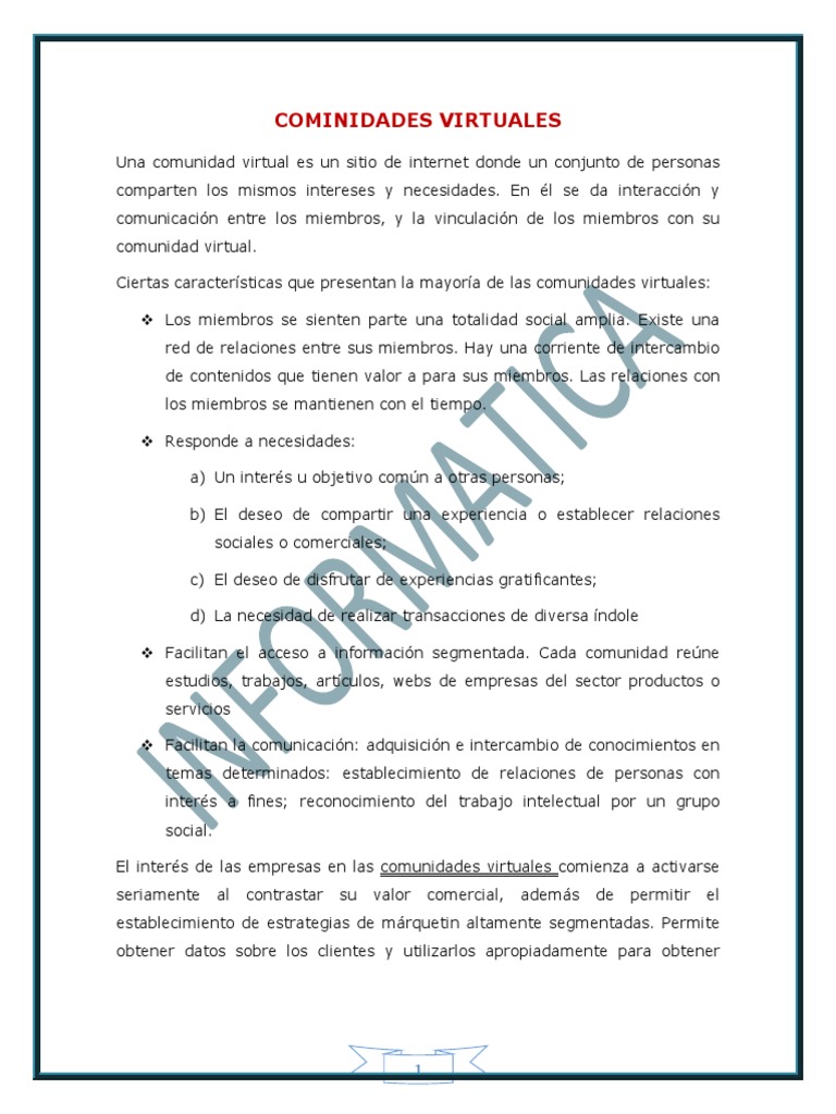 Características de Comunidades Virtuales | PDF | Foro de Internet ...
