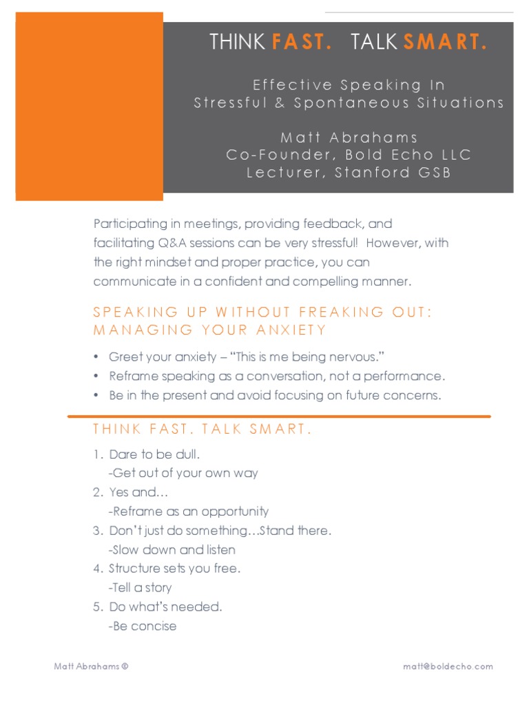 Think Fast Talk Smart Hand Outc PDF | PDF | Semiotics | Applied Psychology