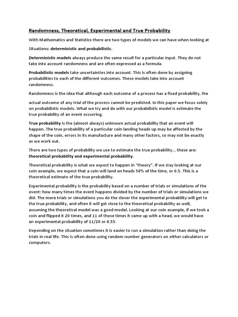 Understanding Randomness, Probability, and Statistical Modeling through Theoretical and ...