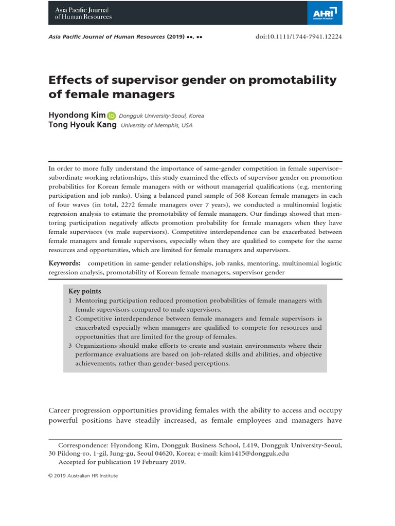 Effects of Supervisor Gender On Promotability of Female Managers | PDF ...