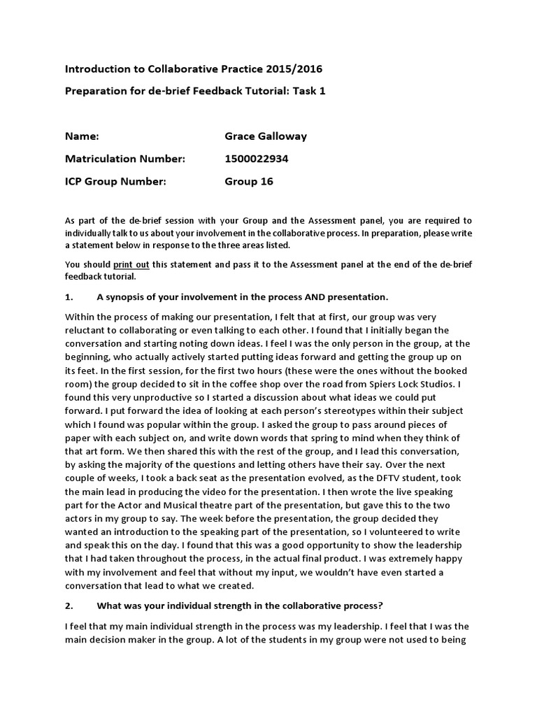 ICP Debrief Form - Task 1 | PDF | Psychology | Psychological Concepts