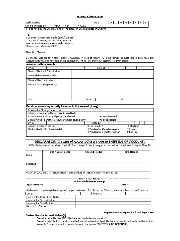 DEMAT Account Closure Request Form | PDF | Market (Economics ...