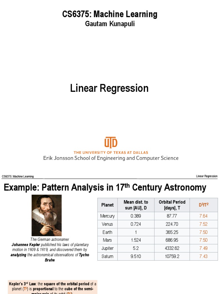 CS6375: Machine Learning: Linear Regression | PDF | Regression Analysis | Linear Regression
