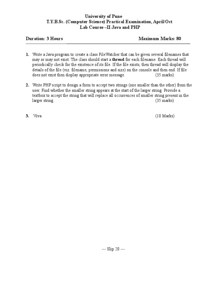 Analysis Of Java And Php Programming Tasks For University Practical Examination Pdf Php
