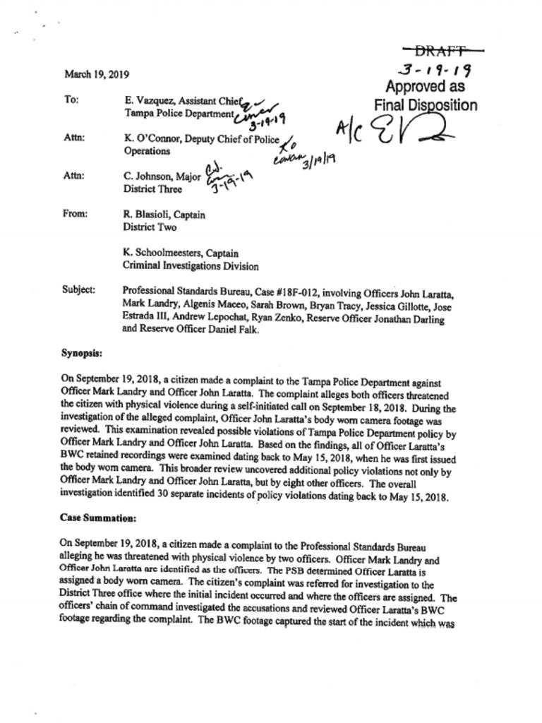 Tampa Police Department Internal Investigation Report | Law Enforcement ...