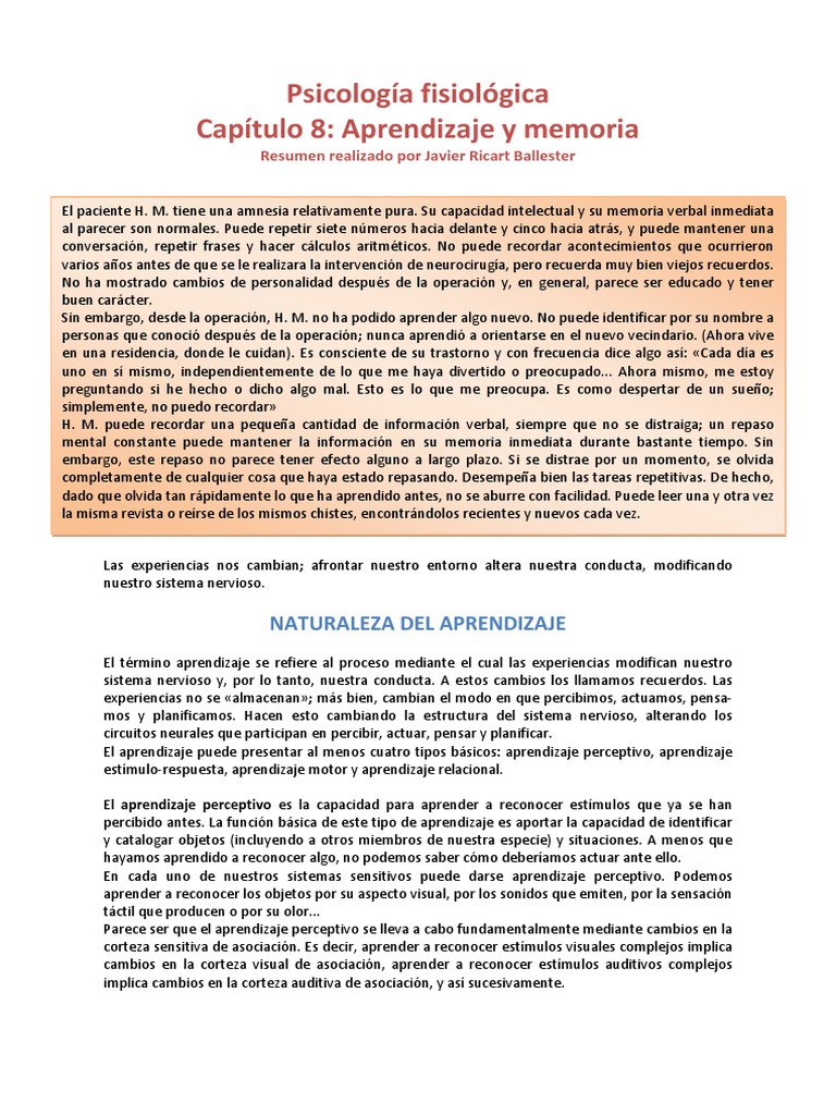 Aprendizaje Y Memoria Pdf La Potenciación A Largo Plazo Sinapsis