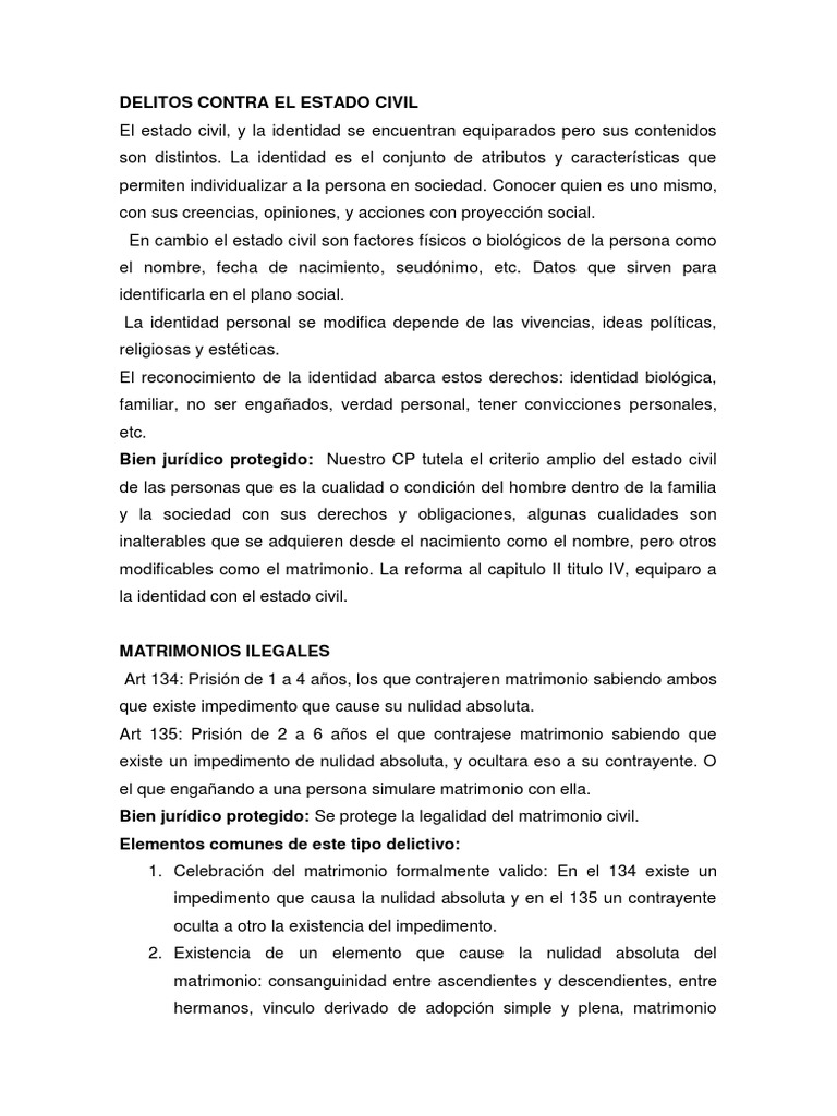 Delitos Contra El Estado Civil | PDF | Matrimonio | Intención (Derecho ...
