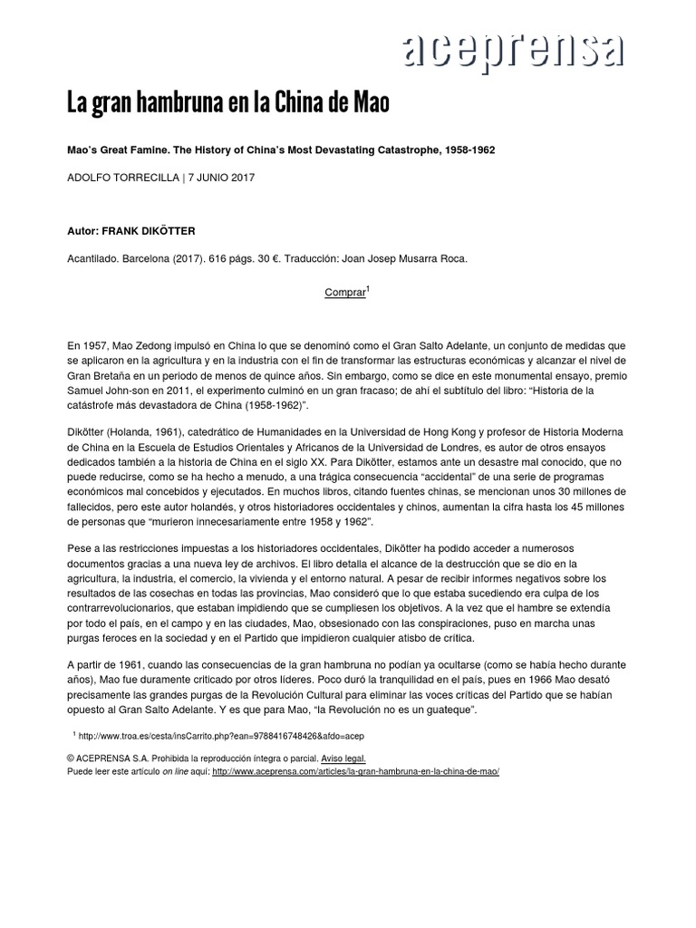 La Gran Hambruna en La China de Mao | PDF | Mao Zedong | China