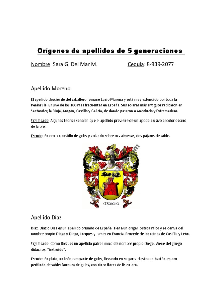 Orígenes de Apellidos de 5 Generaciones | PDF | Apellido | Heráldica