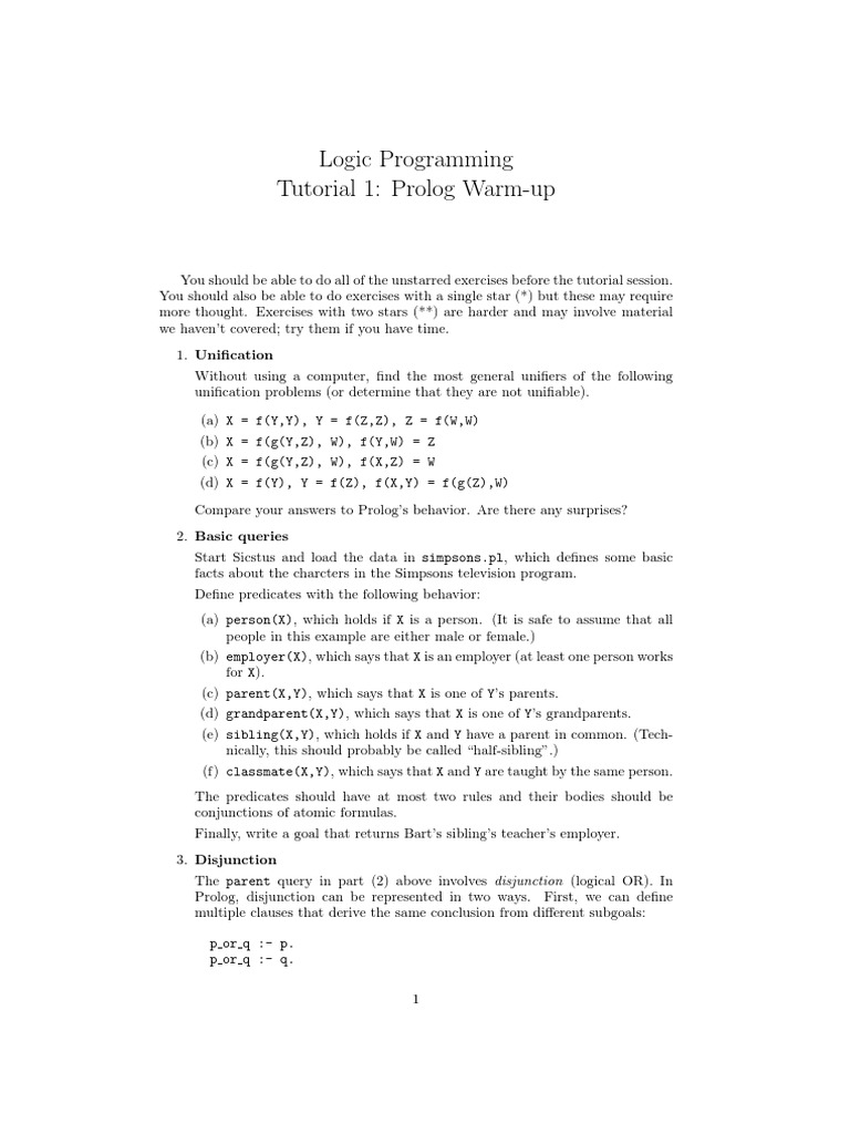 Logic Programming Tutorial 1: Prolog Warm-Up | PDF | Mathematical Logic | Applied Mathematics