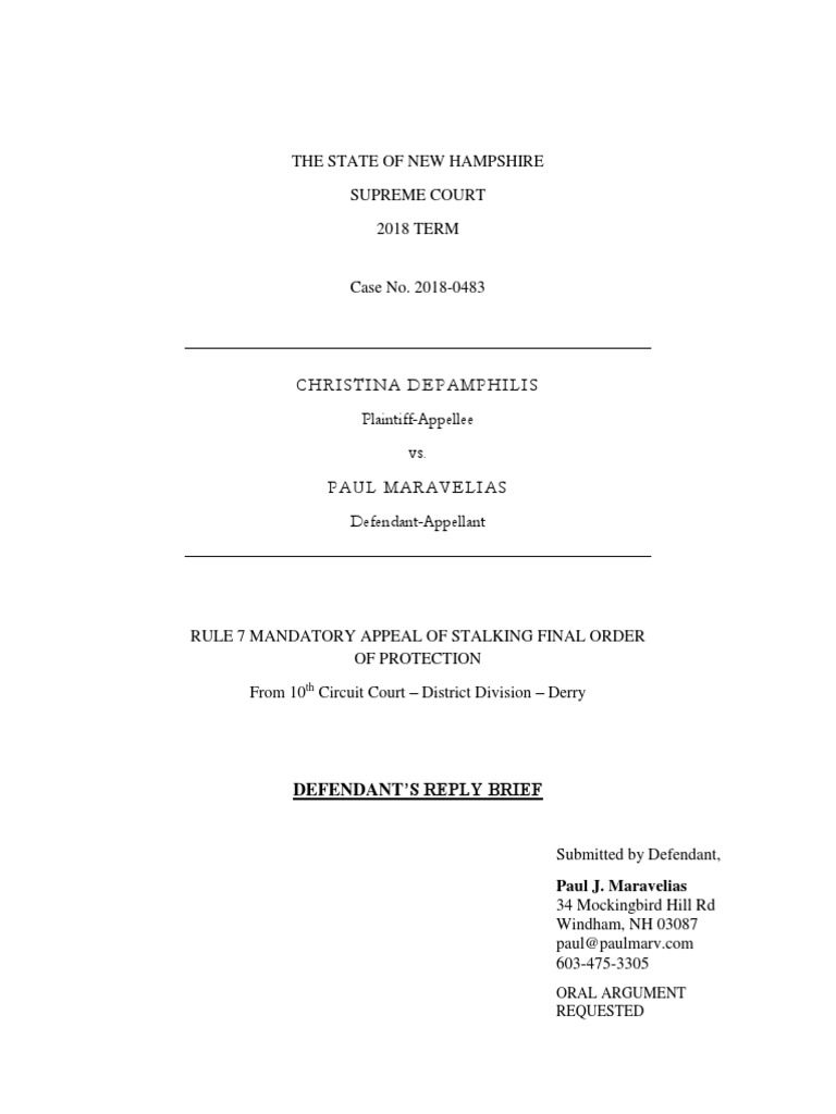 Paul Maravelias's Pro Se 2018 Reply Brief (Christina DePamphilis v. Paul Maravelias, 2018-0483 ...
