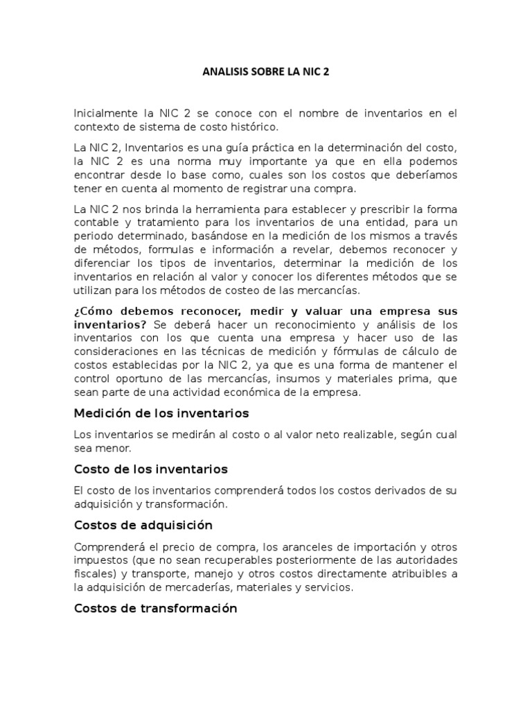 Análisis de la NIC 2 sobre Inventarios | PDF | Costo | Medición