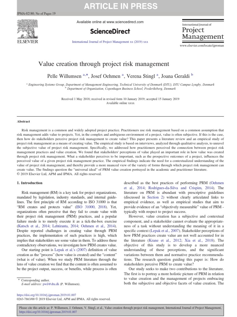 Value Creation Through Project Risk Management | PDF | Risk Management ...
