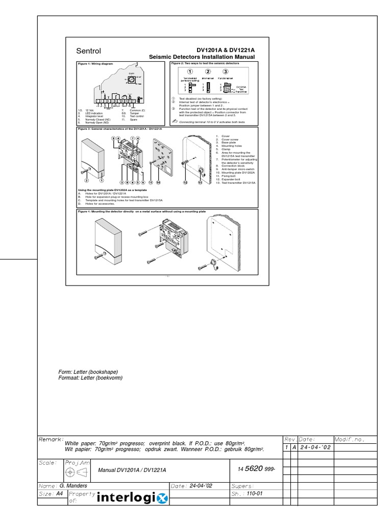 Sentrol: DV1201A & DV1221A Seismic Detectors Installation Manual | PDF ...