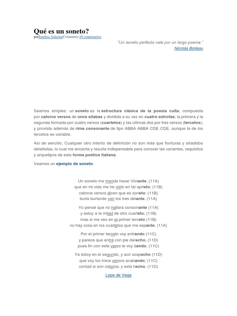 Qué Es Un Soneto | PDF | Sonetos | Metro (poesía)