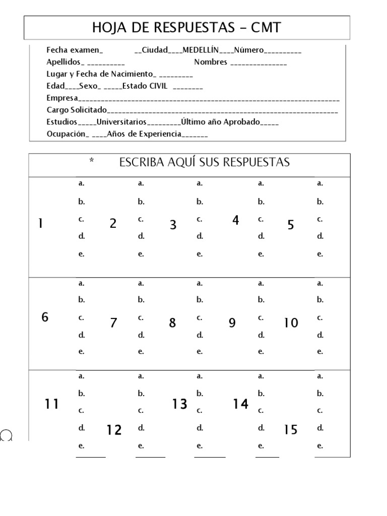 Hoja de Respuestas CMT | PDF