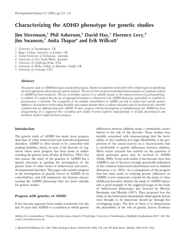 Characterizing The ADHD Phenotype For Genetic Studies | Download Free ...