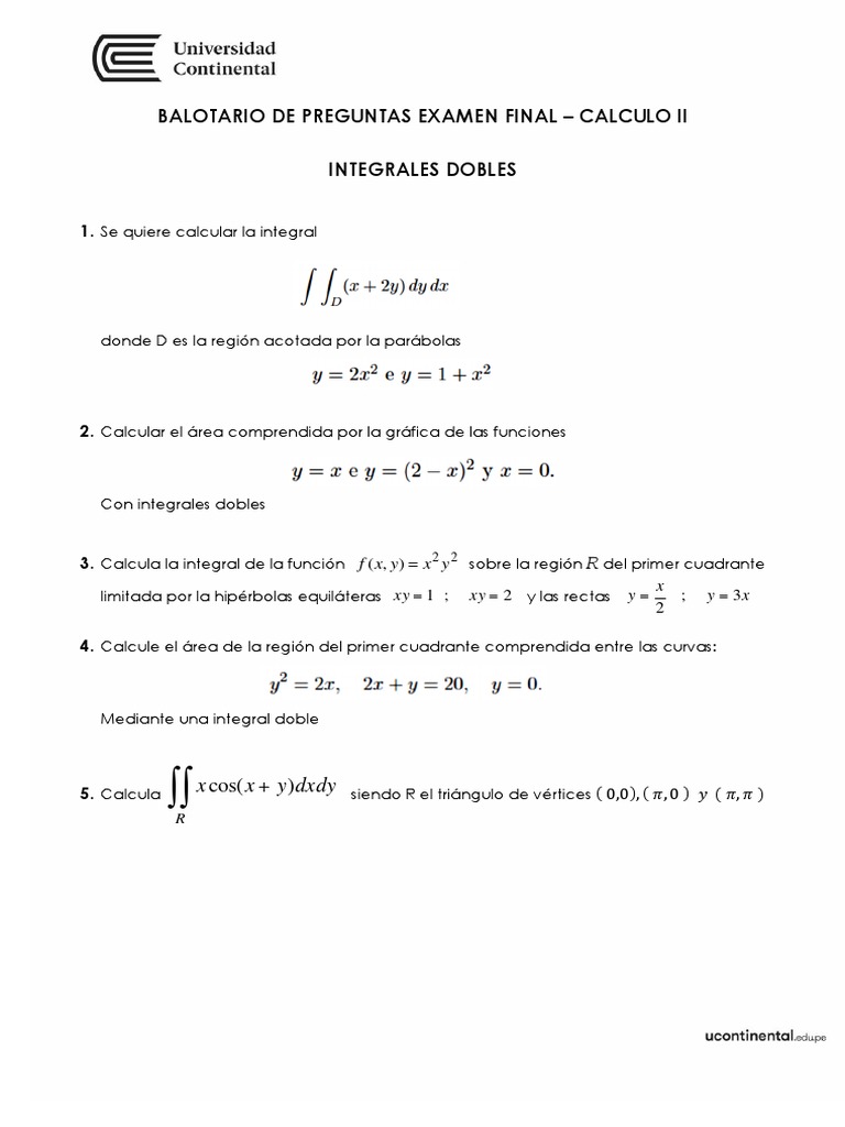 BALOTARIO DE EXAMEN FINAL - Propuesto | PDF | Integral | Espacio